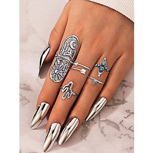 YANCHUN Turquoise Stackable Finger Ring Set Boho Knuckle Rings Midi Joint Carved Rings Western Jewelry for Women