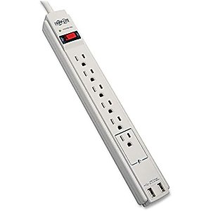 Tripp Lite 6 Outlet Surge Protector Power Strip 6ft Cord 990 Joules Dual USB Charging LED & INSURANCE (TLP606USB)