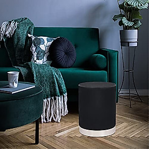 Adeco Round Upholstered Velvet Ottoman with Silver Metal Base, Makeup Vanity Chair Soft Compact Padded Foot Rest Stool for Living Room Bedroom, Black