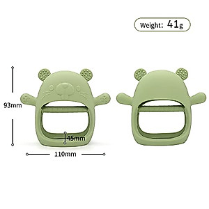AMM Goods Marmot Silicone Baby Teether Toy, Nipple Shape Hand Pacifier, Chew Toys for Sucking Needs. Never Drop Mitten Teether, Soothing Sore Gums, Teething Pain Relief (Olive)
