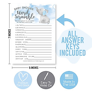 25 Elephant Who Knows Mommy Best, Baby Prediction And Advice Cards, 25 Word Scramble For Baby Shower, True Or False, 25 Trivia Baby Shower Game, Find The Guest - 6 Double Sided Cards Baby Shower Ideas