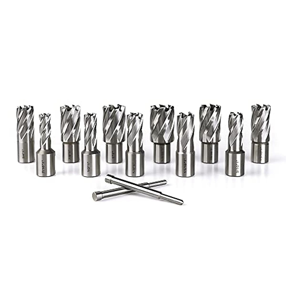 OSCARBIDE Annular Cutter Set 13pcs 3/4"Weldon Shank 1"Cutting Depth and 7/16 to 1-1/16 inch Cutting Diameter Mag Drill Bits for Magnetic Drill Press with 2 pcs Pilot Pins