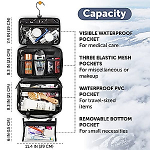 AvaJex Hanging Travel Toiletry Bag for Men & Women - Toiletry Organizer Medium Capacity - Portable Waterproof Hygiene Bag with Detachable Pouches & 5 Compartments for Toiletries Makeup Cosmetics