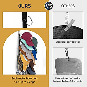 RMYE Closet Storage Hanging Vertical Rack Hat Organizer for Closet 2 Pcs Multiple Storage Strap 16 Metal Hooks Hold up to 48 Caps Hat Racks for Baseball Caps for Door Hat Holder Organizer Closet