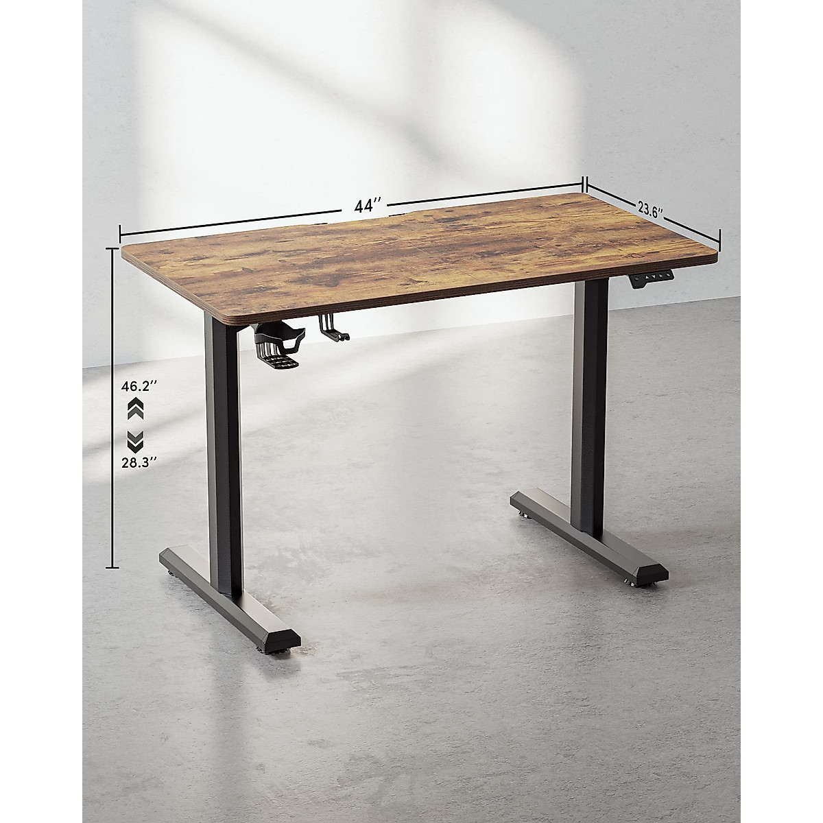 Cubiker 44 x 24 Inch Standing Desk, Stand up Height Adjustable Home Office Electric Table, Sit Stand Desk with Splice Board, Black Frame & Rustic Brown Desktop