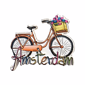 Amsterdam Holland 3D Bicycle Refrigerator Magnet Tourist Travel Souvenirs Handmade Resin Craft Magnetic Stickers Home Kitchen Decoration Netherlands Fridge Magnet Collection Gift