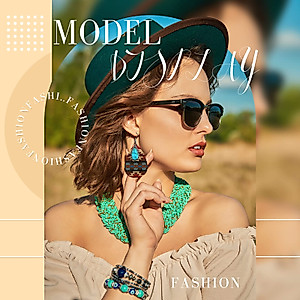 20 Pairs Boho Western Earrings Set Western Teardrop Dangle Earrings Vintage Cow Print Leather Bohemian Turquoise Wood Jewelry for Women