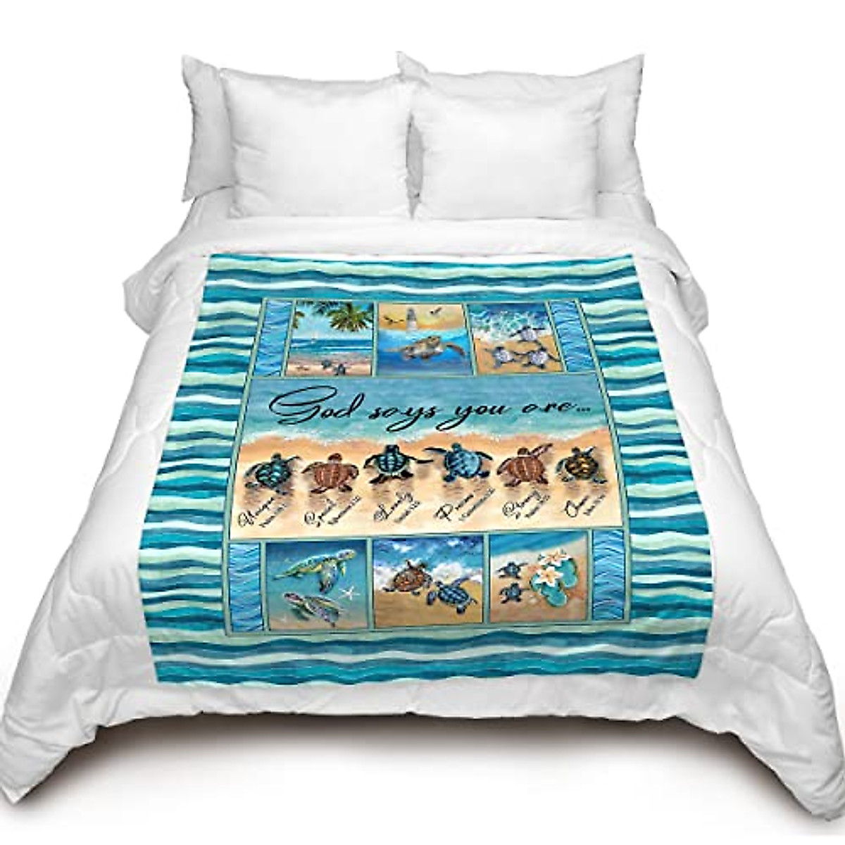 BEDMUST Blue Sea Turtle Flannel Throw Blanket God Says You are Unique Special Lovely Ocean Turtle Blanket Nautical Sea Beach Animal Jellyfish Blanket Bedroom Decor Baby 30x40 Inches