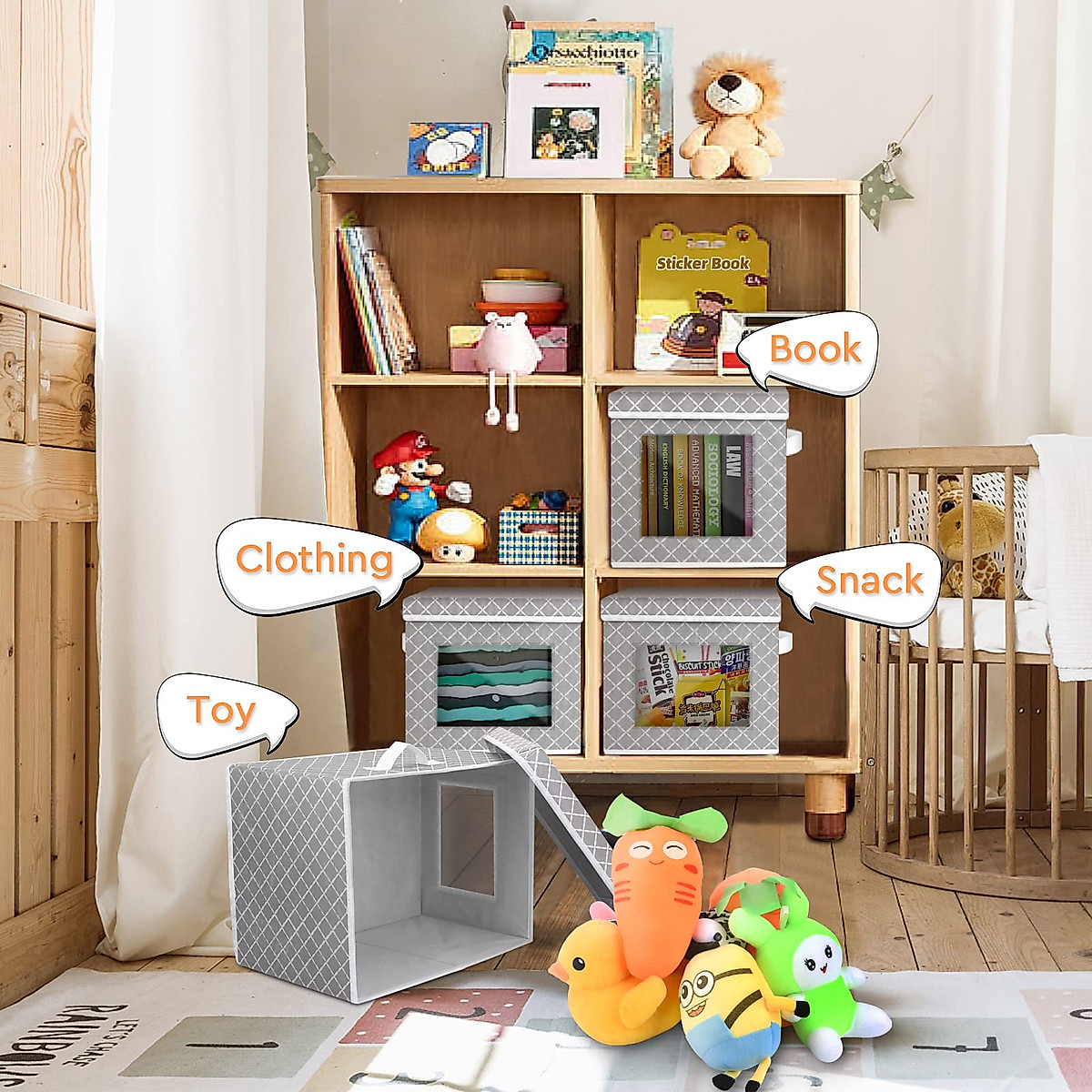 Keaxinty 13 inch Fabric Bin with Lid, 3 Pack of Cube Storage Bins, Foldable Organizer to Store Toys,Towels,Clothes,Books in Home, Shelves,Bedroom,Office