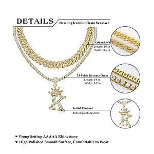 WFYOU Cuban Link Chain for Women Crown Gold Initial Pendant Necklace 18K Gold Plated Alphabet Letter Pendant Choker Hip Hop Diamond Chain Custom Name Necklace Trendy Dainty Rapper Jewelry Gift