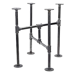 PIPE DECOR Industrial Table Leg Set, Rustic End Table Side Table Base Kit, Dark Grey/Black Steel Metal Pipes Vintage Furniture Decorations DIY Coffee Table Legs Mid Century Modern, Turnpike Style