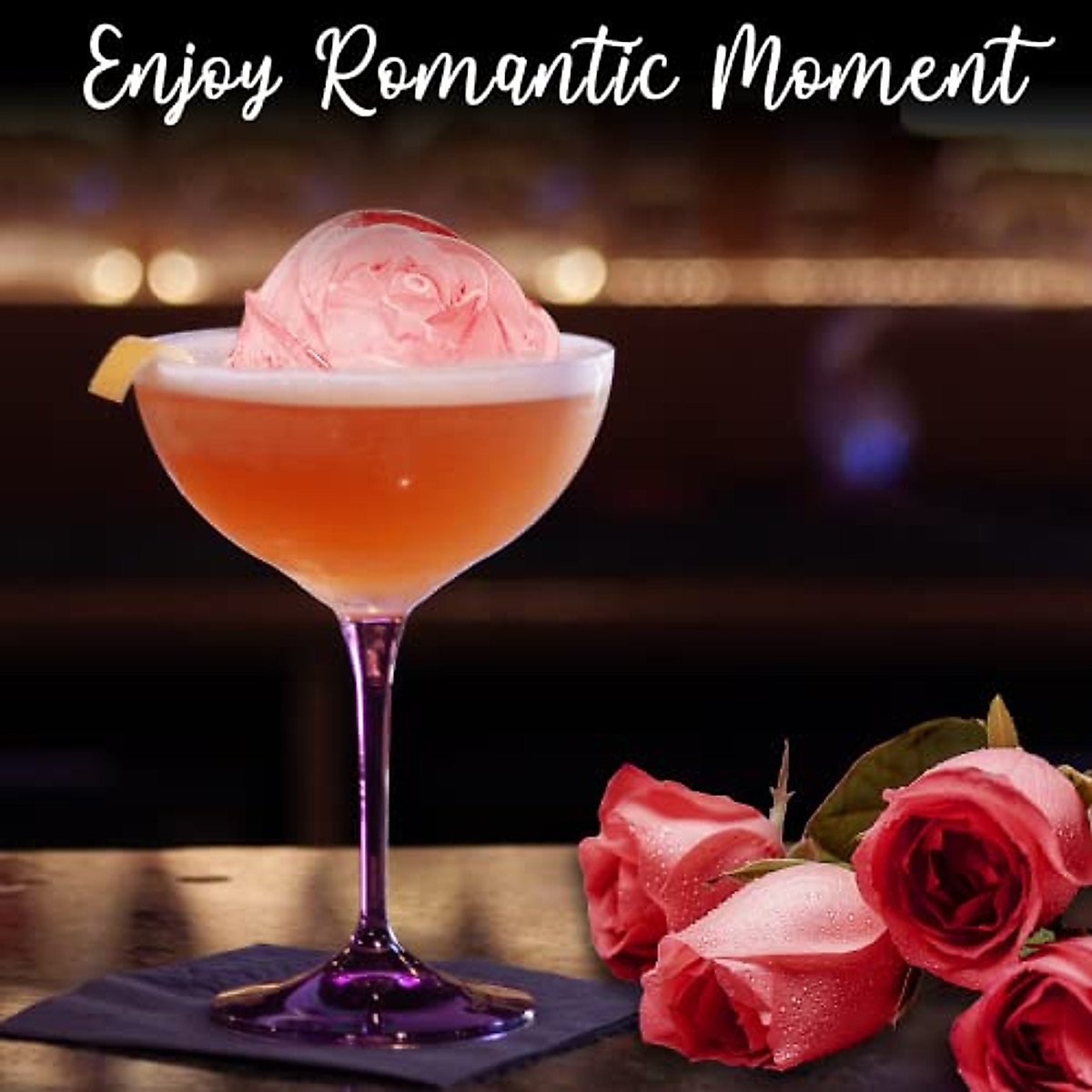 Pack 2, KooMall Large Ice Cube Tray, 3D Rose Ice Mold 2.5 Inch, Make 8 Giant Cute Flower Shape Ice, Silicone Fun Big Ice Ball Maker for Cocktails Juice Whiskey Bourbon Freezer, 1 Pink & 1 Black