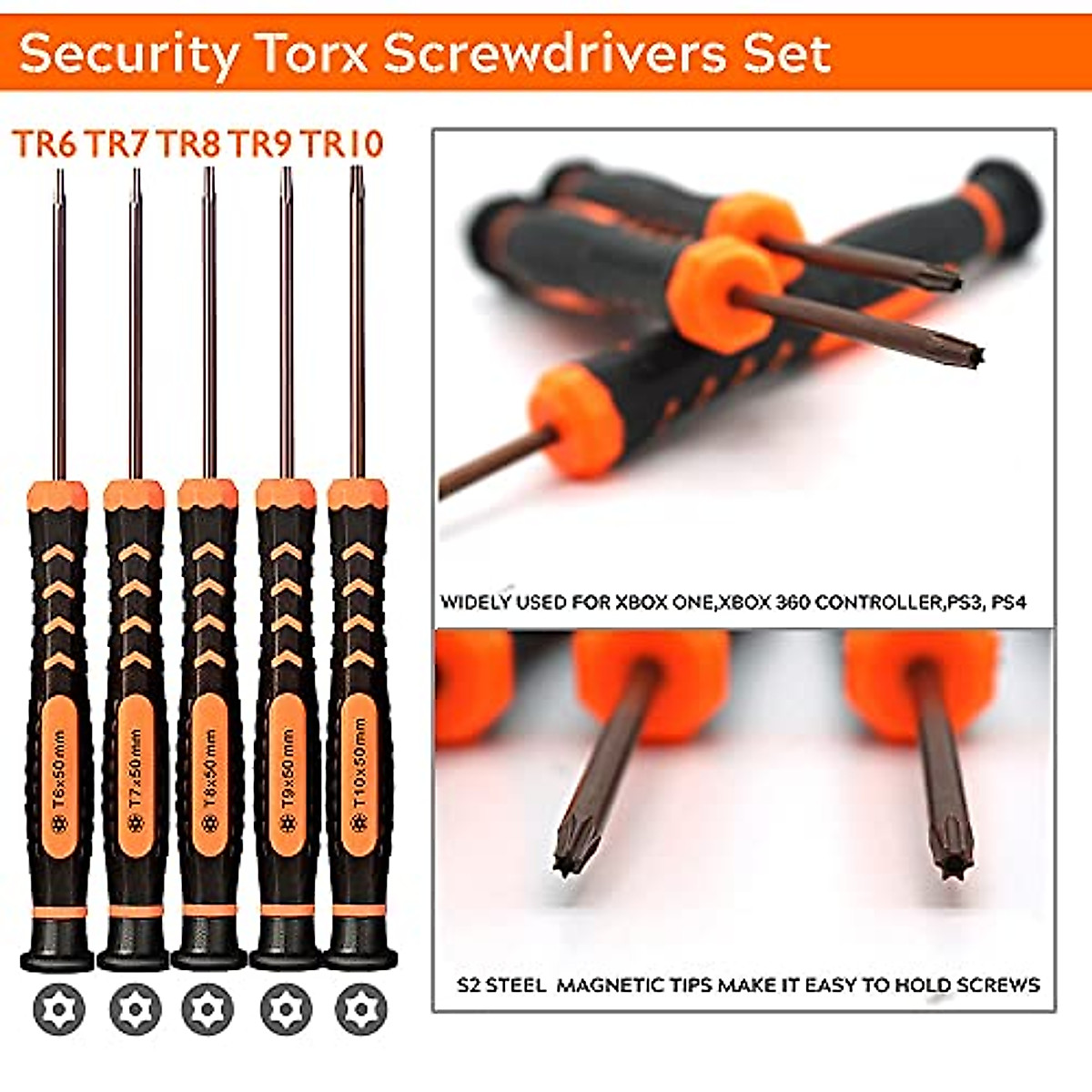 TECKMAN 11 in 1 Torx Screwdriver Set with T3 T4 T5 T6 T7 T8 T9 T10 Security Torx Screwdriver & Tweezer,Magnetic Screwdrivers Precision Repair Kit for Xbox,PS4,Macbook,Computer,Ring Doorbell & Knife
