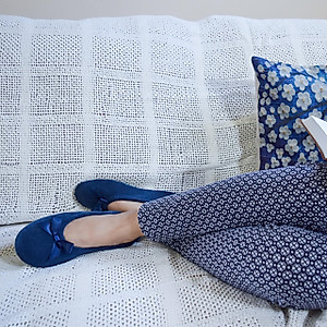 isotoner Women's Terry Ballerina Slipper with Bow for Indoor/Outdoor Comfort, HEATHER GREY, 8-9