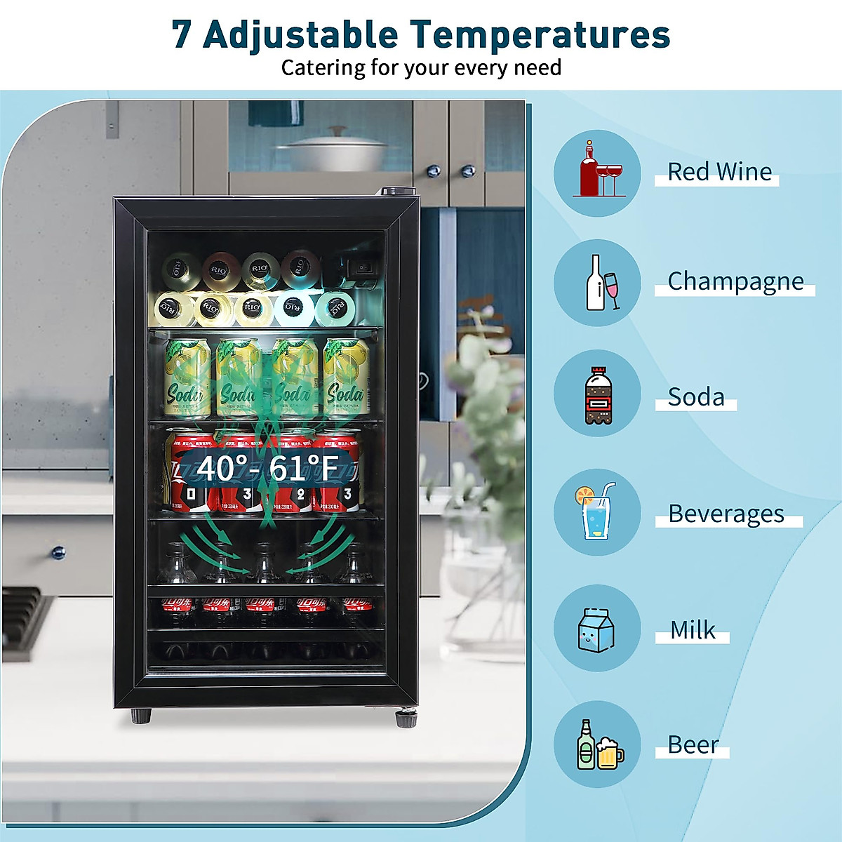 Tymyp Beverage Refrigerator, 120 Cans Mini Fridge, Wine Cooler Refrigerator with Adjustable Shelving and Glass Door for Soda Beer or Wine, Perfect for Home/Bar/Office