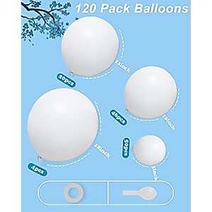 CACOLULU White Balloons Garland Arch - 120Pcs 18+12+10+5 Inch White Balloons Different Sizes Pack, White Latex Balloons Garland Kit for All White Wedding/Baby Shower/Engagement/Birthday Decorations