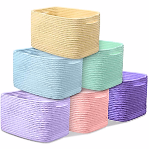 Hushee 6 Pack Cotton Rope Storage Baskets for Organizing Shelves 15''x10''x9'' Larger Woven Storage Bin Decorative Basket Cube Storage Organizer for Clothes Books Towels Nursery(Pastel Style)