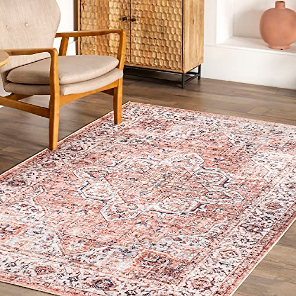 nuLOOM AMA Persian Stain-Resistant Machine Washable Area Rug, 5' x 8', Rust