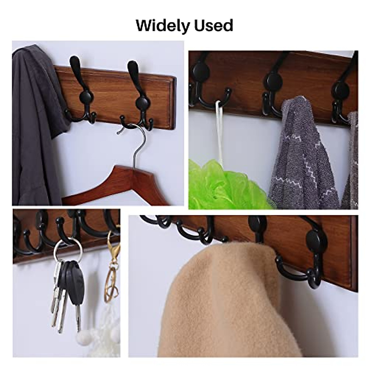 SCUNDA Coat Rack Wall Mount with 4 Hooks, Coat Hanger for Wall, Wooden Wall Hook for Coat, Jacket, Hat, Backpack, Belt, Tie, Key (2-Pack, Rustic Brown)