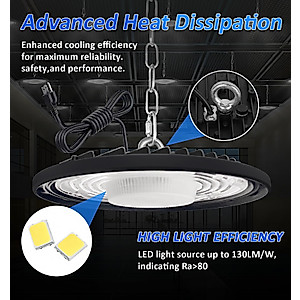 2 Pack LED High Bay Light 120W,5000K UFO Lighting with Steel Safety Rope, IP65 Waterproof Commercial LED Warehouse Lights for Shop Warehouse Factory etc. (with US Plug 5ft Cable)