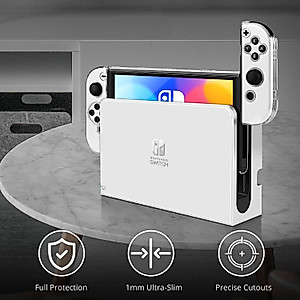 TNP Dockable Case for Nintendo Switch OLED Clear Case Protector - Transparent Oled Switch Skin Protective Grip Case with Screen Protector and 8 Thumb Caps for Nintendo Switch OLED Accessories 2021