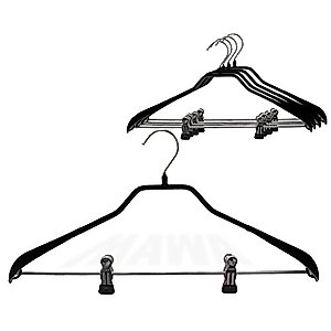 Mawa by Reston Lloyd BodyForm Series Non-Slip Space Saving Clothes Hanger with 2 Clips for Pants or Skirts, Style 42/LK, Set of 5, Black