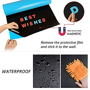 Board2by Magnetic Chalkboard Contact Paper for Wall, 38.9 x 18 Self Adhesive Chalk Board Wallpaper, Blackboard Paper with 46 Magnetic Letters for Kids, Black