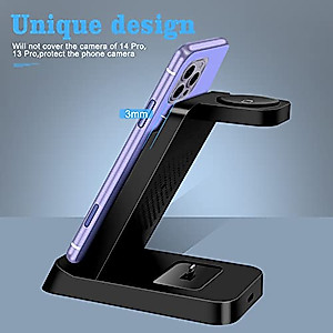 Charging Station for iPhone Multiple Devices, 3 in 1 Wireless Charging Dock Stand Compatible with Apple Watch Series 8 7 6 SE 5 4 3 2 & iPhone 14 13 12 11 Pro Max Xs XR 8 7 Plus Airpods with Adapter