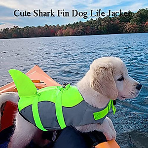 Dogcheer Dog Life Jacket Shark, Adjustable Dog Swim Life Vest for Swimming Boating with Superior Buoyancy and Rescue Handle, Ripstop Pet Flotation Vest for Puppy Small Medium Large Dogs
