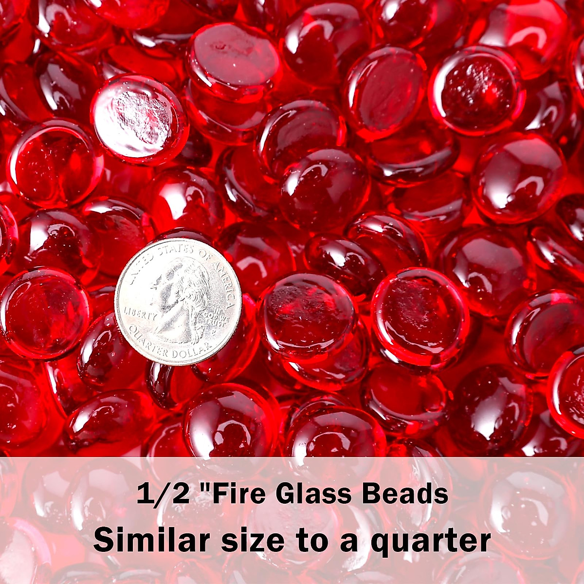 GRISUN 1/2 Inch Red Luster Fire Pit Glass, Round Glass Rocks for Natural or Propane Fireplace, Fire Pit Round Glass Safe for Outdoors and Indoors Firepit Glass, 10 Pounds Fire Glass Beads
