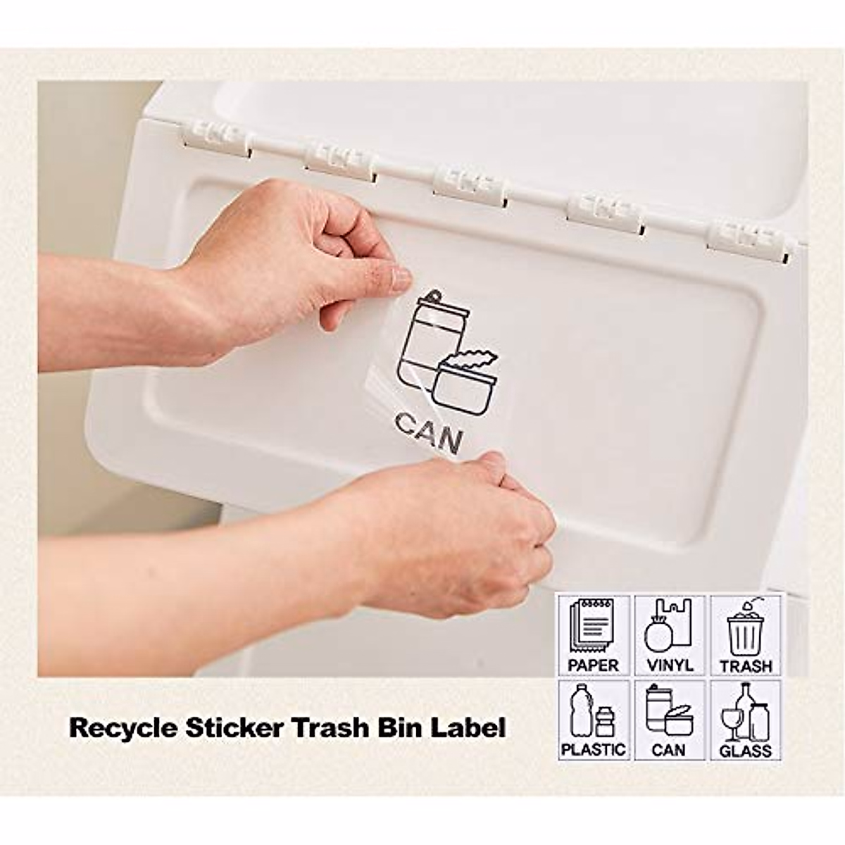 Nature Living Modern Daily Stackable Organizer Stores Recycling Bin Container with Lid, Handle, Recycle Sticker Trash Bin Label, Tools and Toys, Handy Recycler, 3 Pack of Bins, White