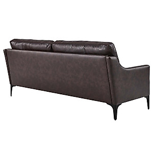 Modway Corland Modern Style Leather and Metal Sofa in Brown Finish