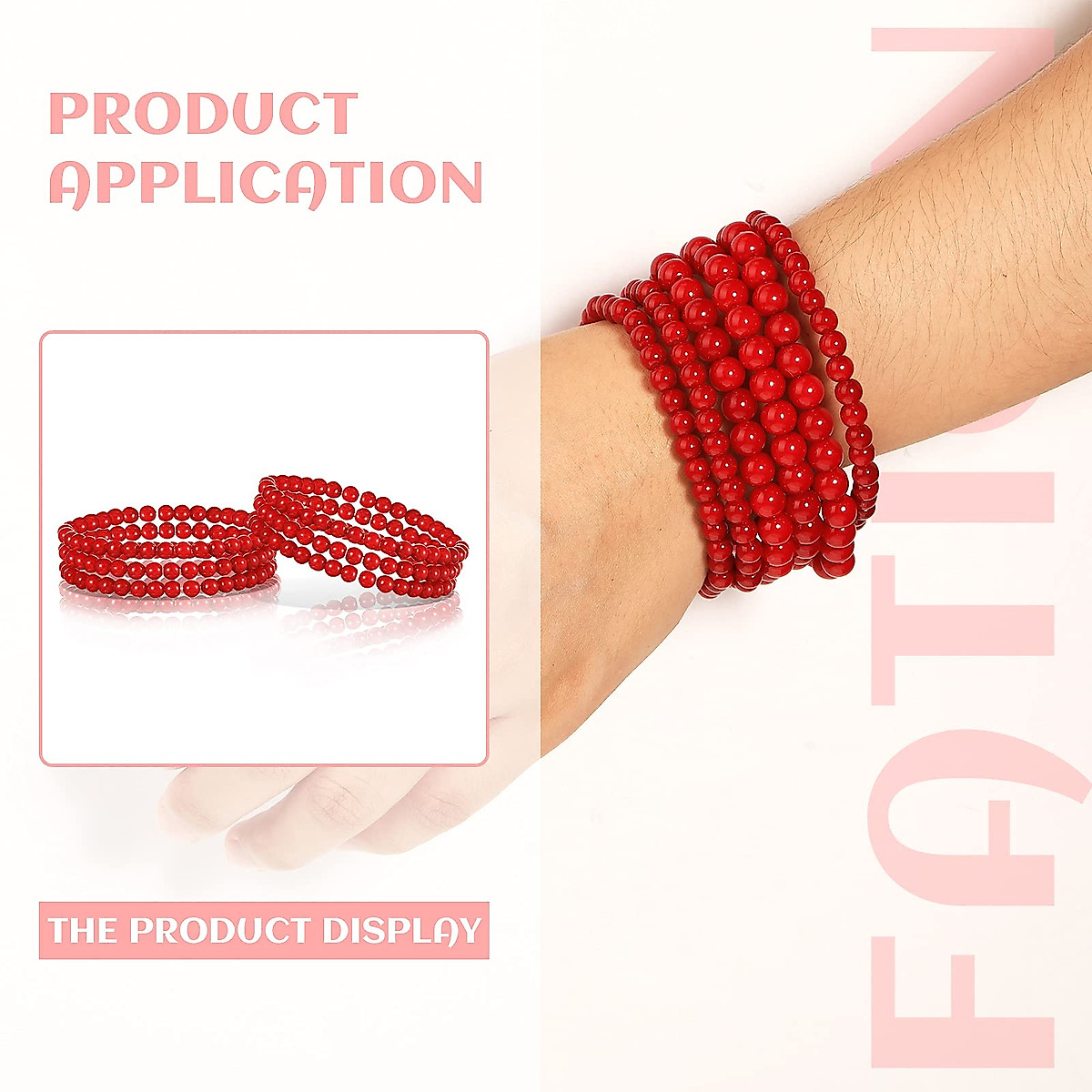 Hicarer 6 Pieces Faux Pearl Bracelet Set Stretch Bracelets Bridal Dancing Party Jewelry for Women(Red)
