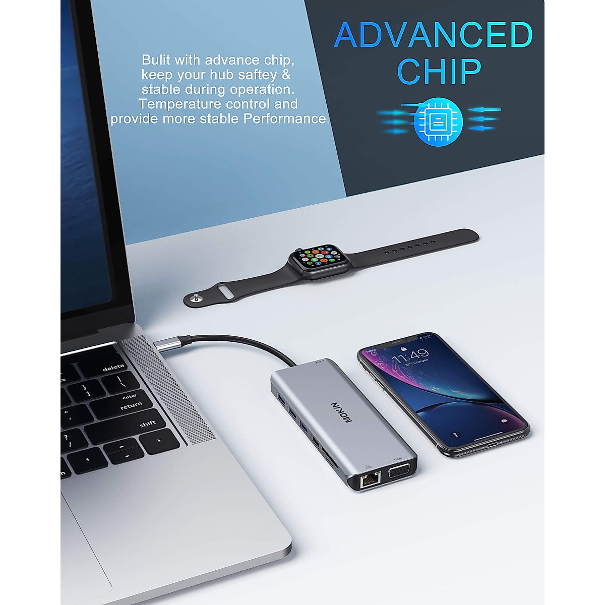 14 in 1 USB-C Docking Station - Dual Monitor Laptop Dock with 2 HDMI, VGA, 5 USB, SD/TF for Dell/Surface/HP/Lenovo Laptops