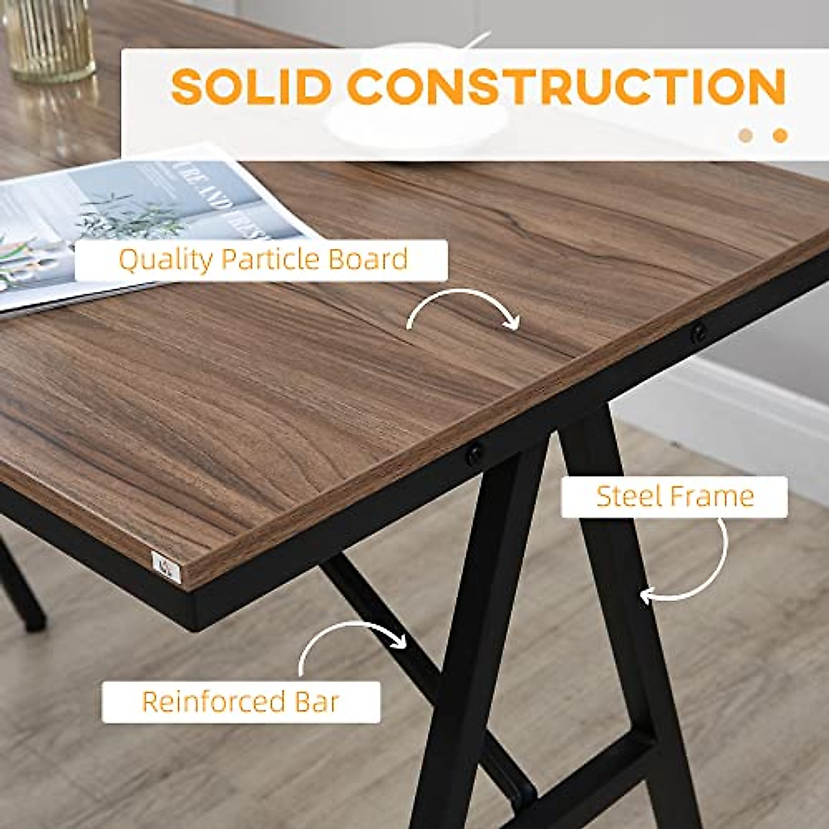 HOMCOM Industrial Bar Table with Steel Frame, Counter Height Table Pub Table for Kitchen Dining Room Cafe, Brown/Black