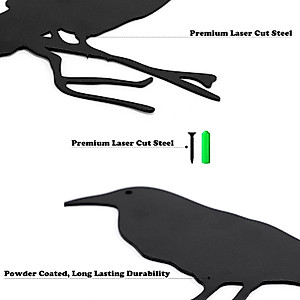 Qmetalart Raven Halloween Decor Outdoor Crow Yard Art Exterior Rustic Metal Black Bird Mini Garden Ornament Fence Topper Gothic Home Decor Outdoor Gate Post Sculpture Witchy Gift