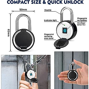KISSTY Fingerprint Padlock, Smart Locker Lock APP Bluetooth Lock Thumbprint Gym Lock USB Rechargeable Small Waterproof Locks for Lockers
