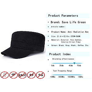 SGL Anti-Radiation Cotton Military Cap Cadet Flat Baseball Effective Shielding Signal Fluctuation 99.99% Protect Brain Hat Protective (Black), One Size