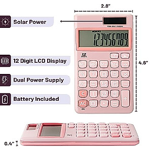 Mr. Pen- Standard Function Calculator, 12 Digits, Small Calculator, Light Pink Solar Calculator, Pocket Calculator, Simple Calculator, Basic Office Calculators, Solar Handheld Calculator