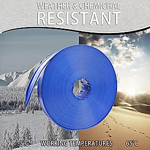 Poolvio 1-1/2" x 100' Professional Blue Backwash Hose with Clamps, General Purpose Reinforced PVC Lay-Flat Water Discharge Hose,for Use While Back-Washing Filters and Draining Pools