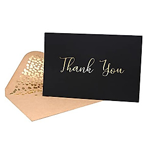 Thank You Cards -50 Pack Black and Gold Thank You Cards, Black Thank You Cards With Fancy Gold Foil letters- Include 52 Kraft Envelopes- For Funeral, Birthday, Wedding Thank You Cards - 4 x 6 inch…