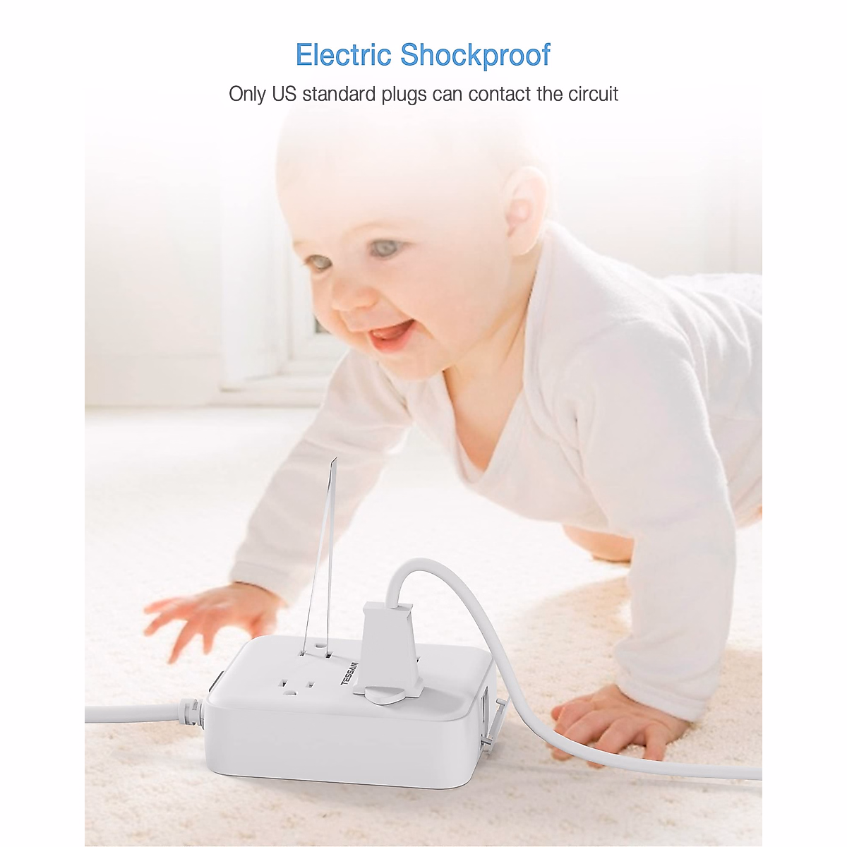 Outdoor Power Strip Weatherproof, TESSAN Waterproof Surge Protector with 4 Outlets 2 USB, Extension Cord 6 ft, Overload Protection, Shockproof, Flat Plug, Mountable for Bathroom Patio Garden, White