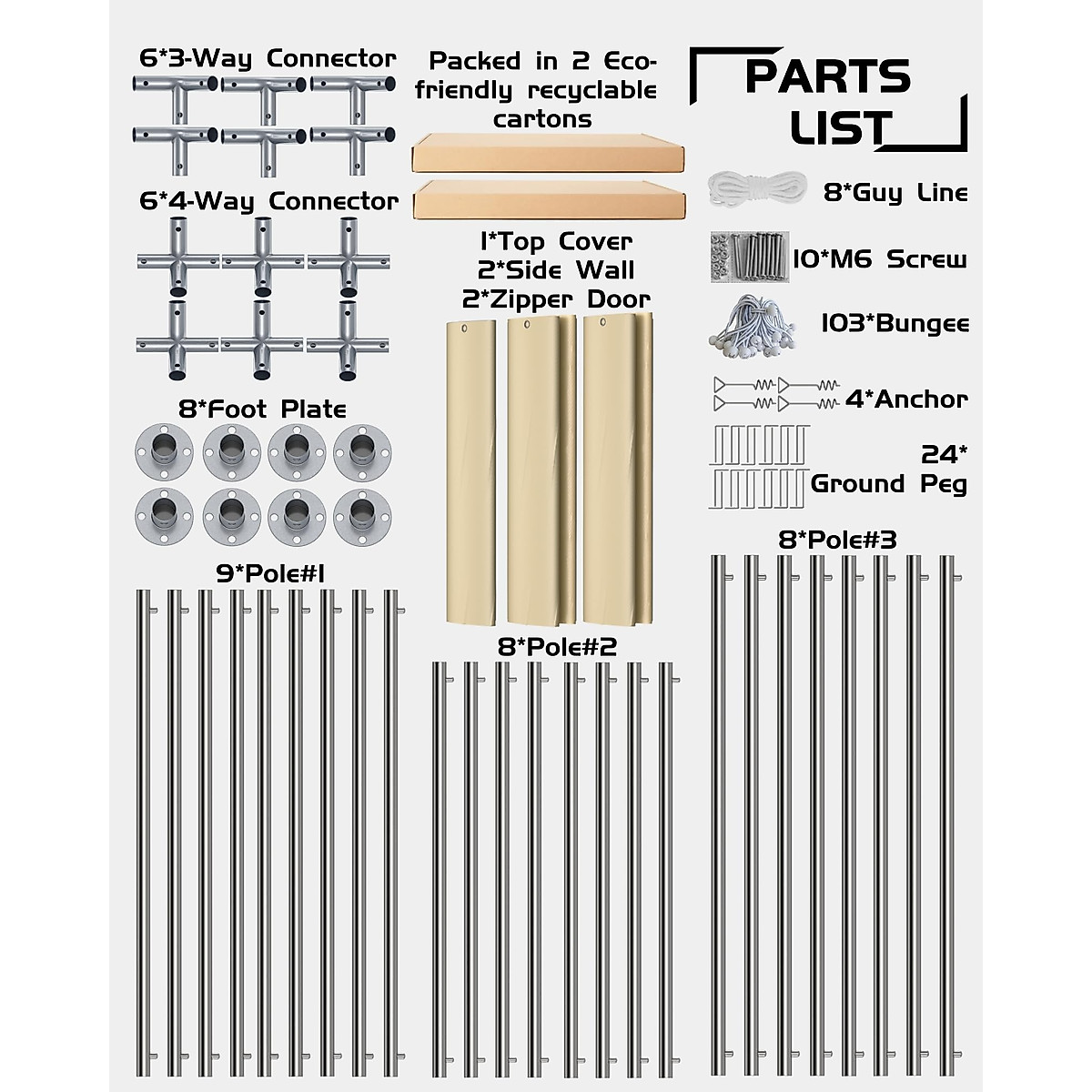 KYBOLT 10 x 20 Ft Heavy-Duty Carport, Portable Garage, 180g PE Waterproof Canopy and 8 x 1.0 mm Poles for Full-Size Pickup Trucks, Boats, and SUVs - Yellow