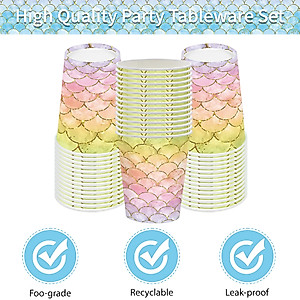 120PCS Mermaid Party Tableware Set Mermaid Birthday Party Supplies Mermaid Plates and Napkins Cups Forks Mermaid Party Decorations for Birthday Bridal Shower Baby Shower Decorations Serve 24