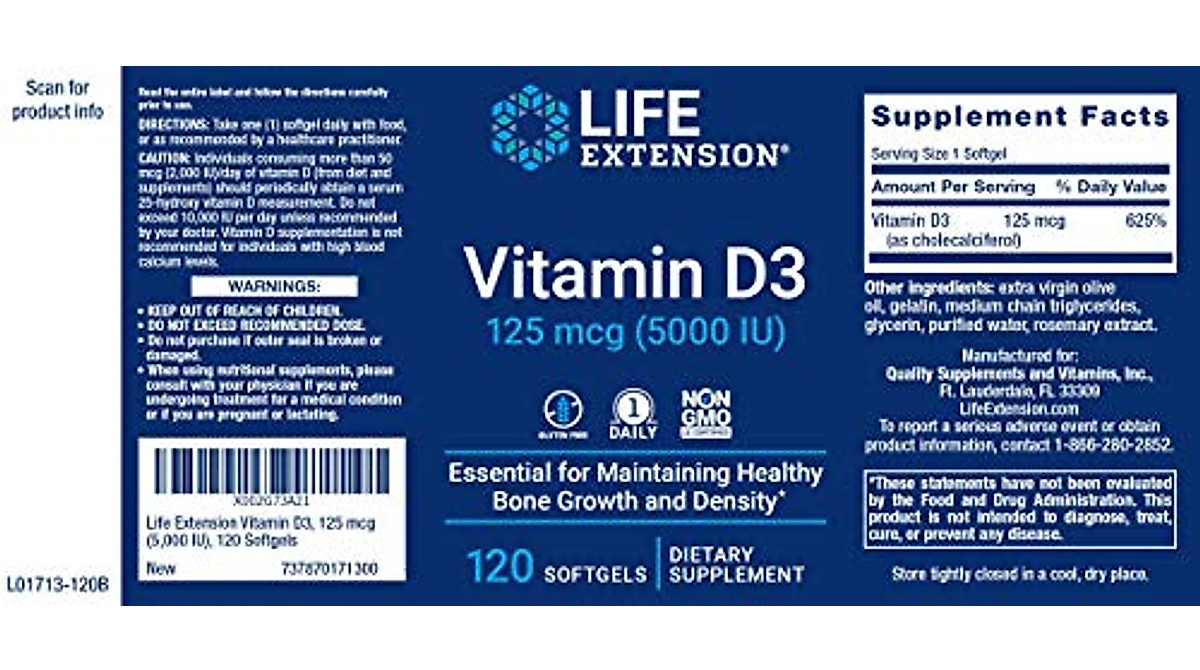 Life Extension Vitamin D3 5000 IU, 120 Softgels, 125mcg — 🛍️ The Retail ...