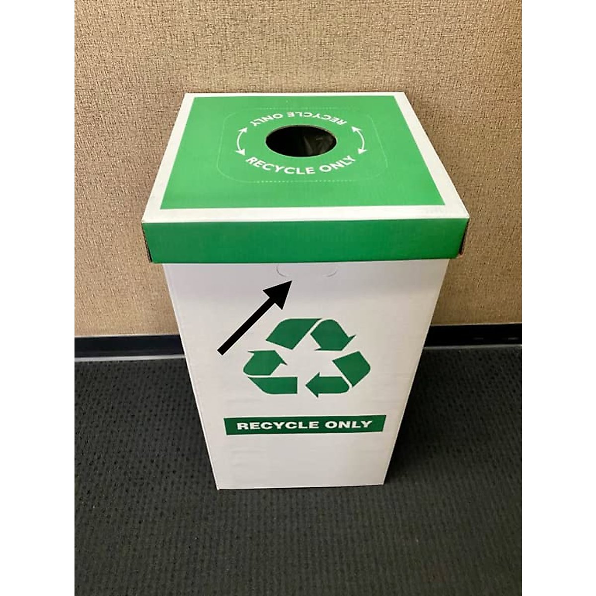 *New* One Earth ''Recycle ONLY'' Printed Cardboard Box Set: Box + Lid + Trash Bag Set (Recycle Only Print), Quantity = 10 Sets,Green