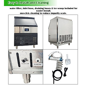 EQCOTWEA Commercial Ice Maker Machine, 330lbs/24H Ice Machine, with Filter, 99lbs Storage Capacity, 126 Pieces Ice Cubes, Stainless Steel Cabinet Ice Maker for Restaurant, Cafe, Bar, Household