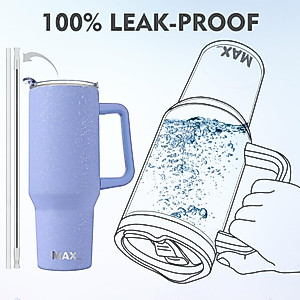 MaxBase 40 Oz Shiny Tumbler with Handle and Straw Lid, Insulated Reusable Stainless Steel Travel Mug Keeps Drinks Cold up to 34 Hours, 100% Leakproof Bottle (Crack-Blue)