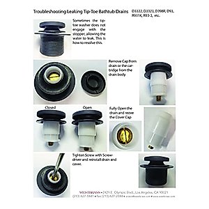 Westbrass D931K-62 1-3/8" Fine Thread Tip-Toe Bathtub Drain Plug Trim Set with One-Hole Overflow Faceplate and 1-1/2" Adapter Bushing, Matte Black