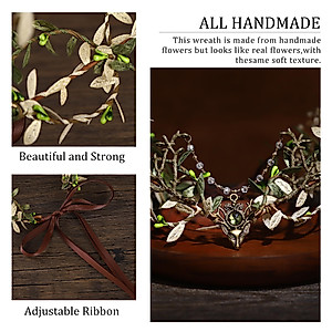 MOSTORY Handmade Forest Leaf Crown - ELf Woodland Hadpiece Fairy Green Branch Tiara Elven Vine Circlet with Rhinestone Tassel for Renaissance Party Cosplay Halloween Photo Prop